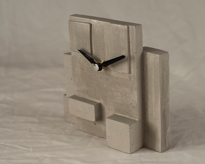 Retro - Themed Concrete Desk Clock, Rectangular Prism Composition With ...