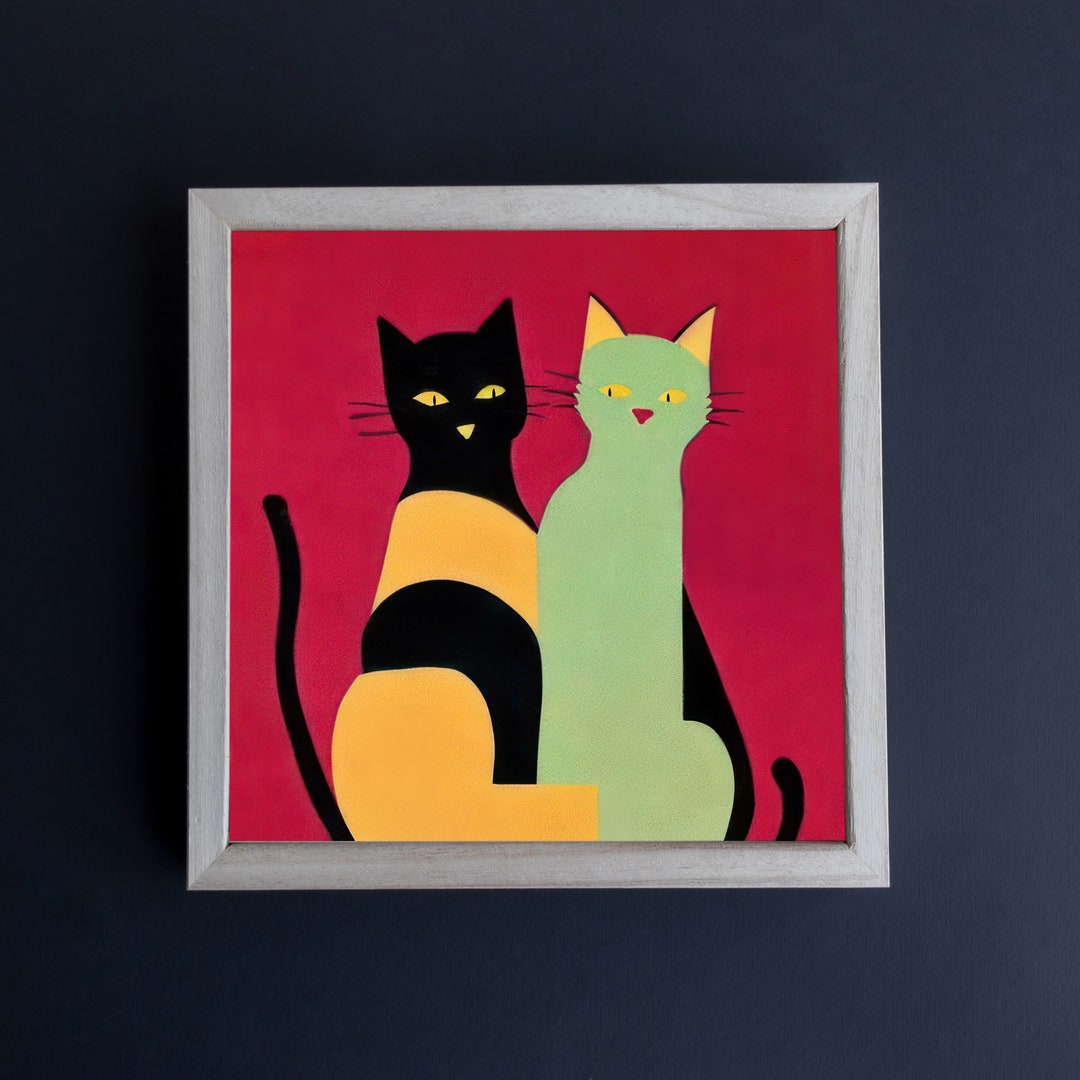 Cat Couple Print, DIGITAL DOWNLOAD, Cat Poster Art, Cat Wall Decor ...