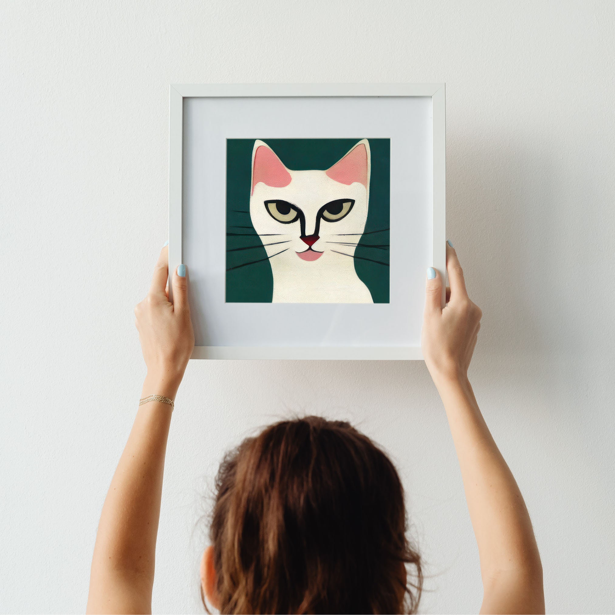 White Cat Poster, DIGITAL DOWNLOAD, Vintage Style Cat, Funny Cat Art ...