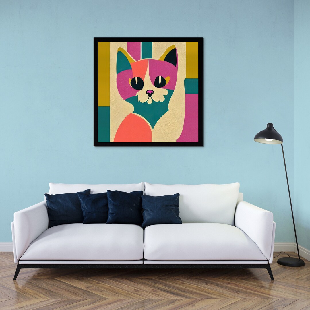 Colourful Cat Poster, DIGITAL DOWNLOAD, Vintage Style Cat, Funny Cat Art, Cat Wall Art, Cat ...