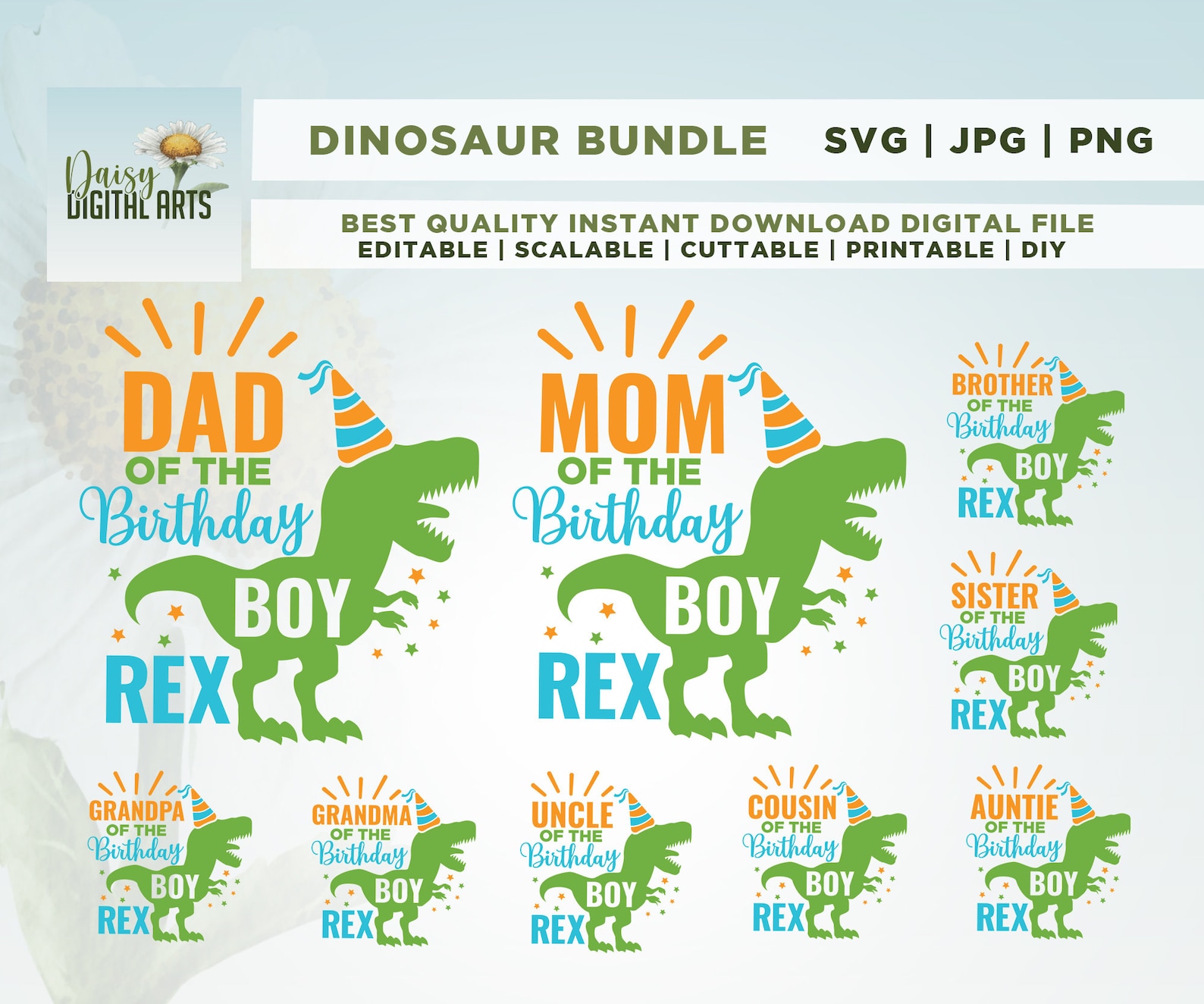 Dinosaur Birthday Boy Family Bundle Svg, Family Saurus Svg, Boys T Rex ...