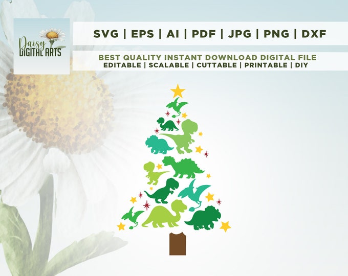 Dinosaur Christmas Tree SVG Kids Holiday Cut File for Cricut ...