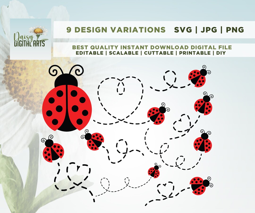 Ladybug Path SVG, Ladybug With Heart, Insect, Bundle, Layered, Clipart ...