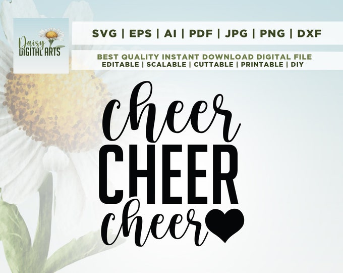 Cheer SVG File Instant Download, Cheer Cut File for Cricut, Cheerleader ...