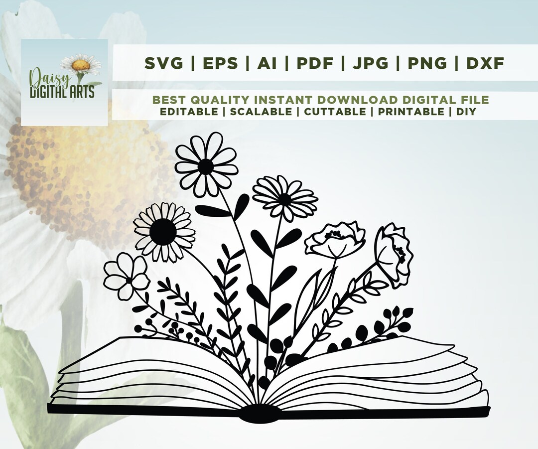 Floral Book SVG, Book Svg, Book With Flowers Svg, Reading Svg, Read ...