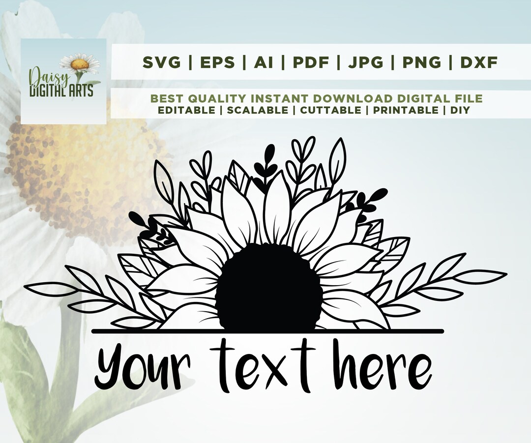 Half Sunflower SVG, Sunflower Border SVG, Split Sunflower Svg ...