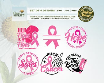 Cancer Awareness SVG Bundle, Breast Cancer SVG, Cricut, Png, Svg ...