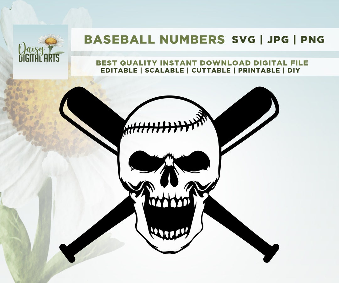 Baseball Skull With Crossed Bats Svg, Skull Baseball Svg, Baseball Mom ...
