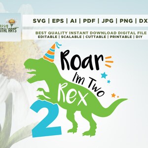 Roar I'm Two Rex Svg, 2nd Birthday Kids Svg, Second Birthday Saurus Svg ...