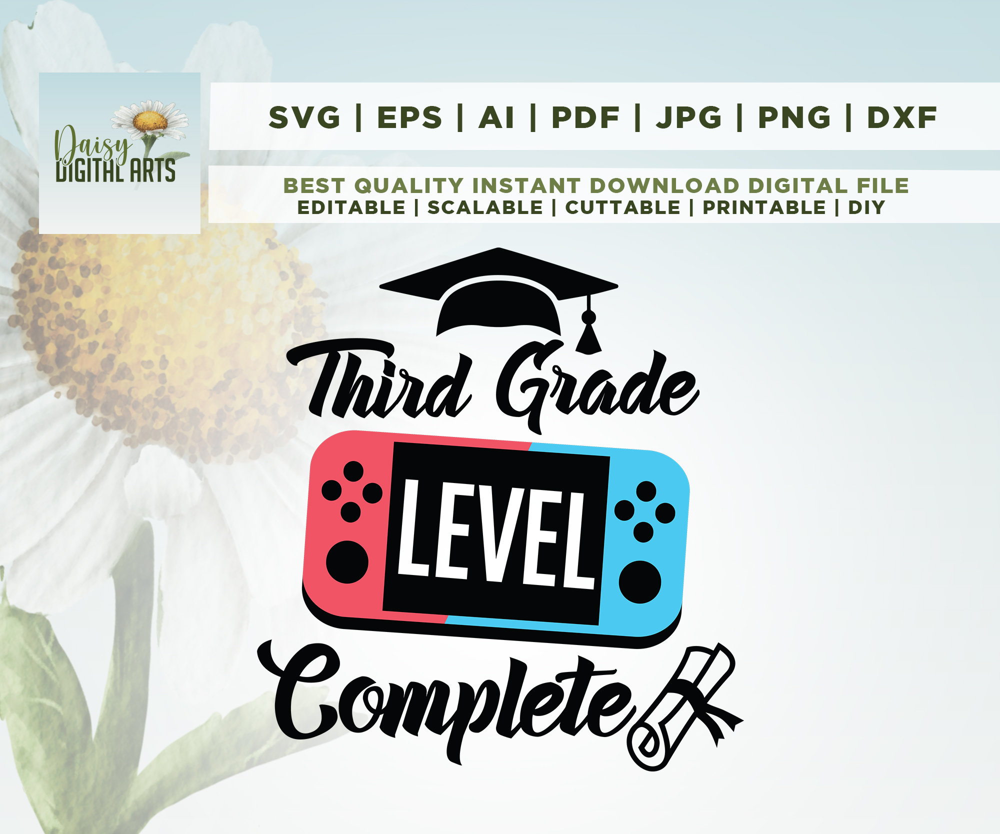 Third Grade Level Complete Svg, 3rd Grade Svg, Graduation Video Game ...