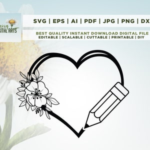 Teacher Heart Svg, Png, Jpg, Dxf, Teacher Cut File, Monogram Frame Svg ...