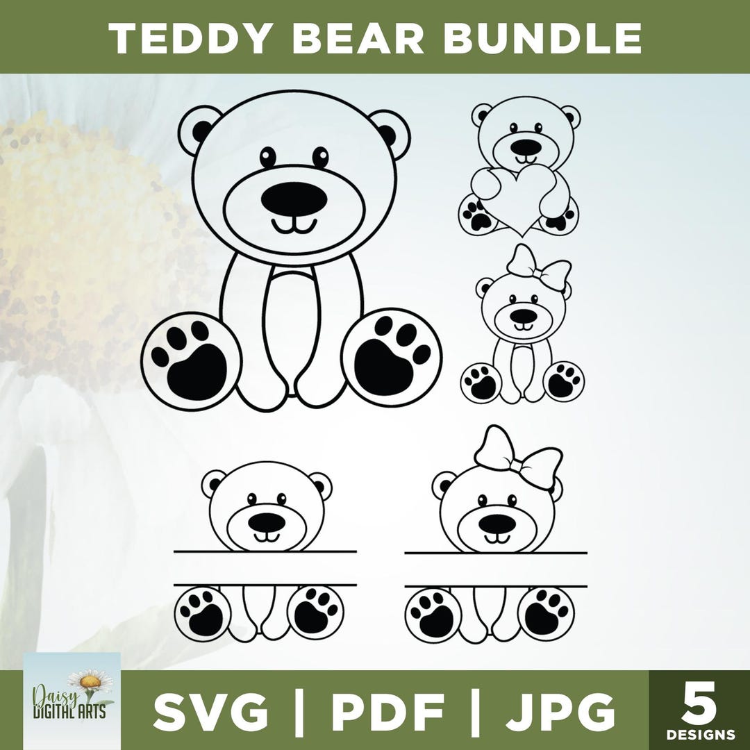 Teddy Bear Outline SVG, Bear Png, Split Monogram, Cricut, Png, Svg ...
