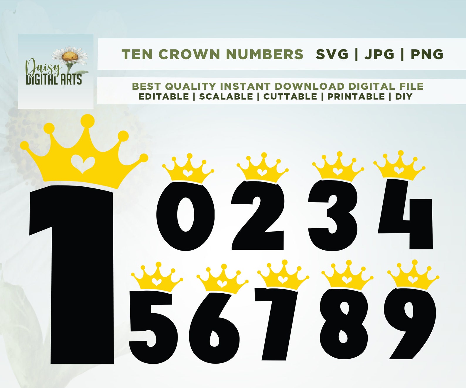 Crown Number SVG, Dxf, Jpg, Png, Eps, Crown Number Vector, Numbers Svg ...