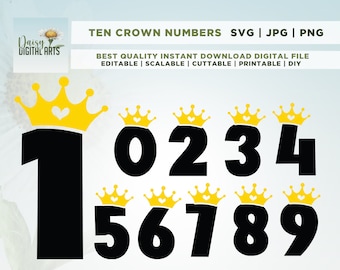 Crown Number SVG, Dxf, Jpg, Png, Eps, Crown Number Vector, Numbers Svg ...
