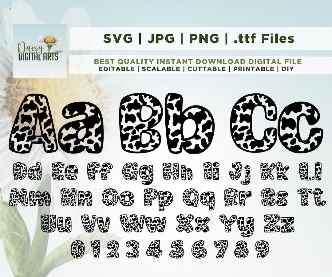 Cow Alphabet SVG, Numbers, Letters, Bundle, Birthday, Cow Print ...