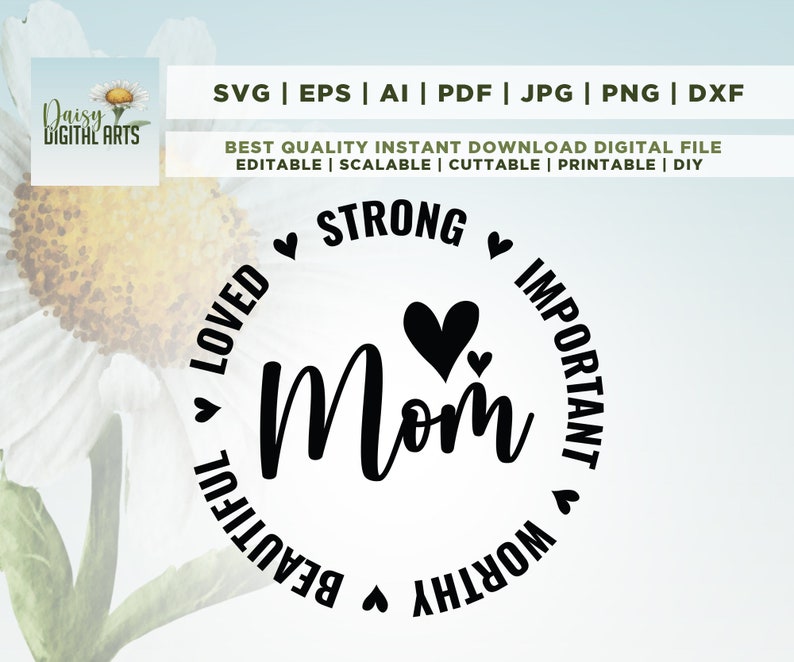 Mom Life SVG, Mom Strong, Important, Beautiful, Worthy, Loved Svg ...