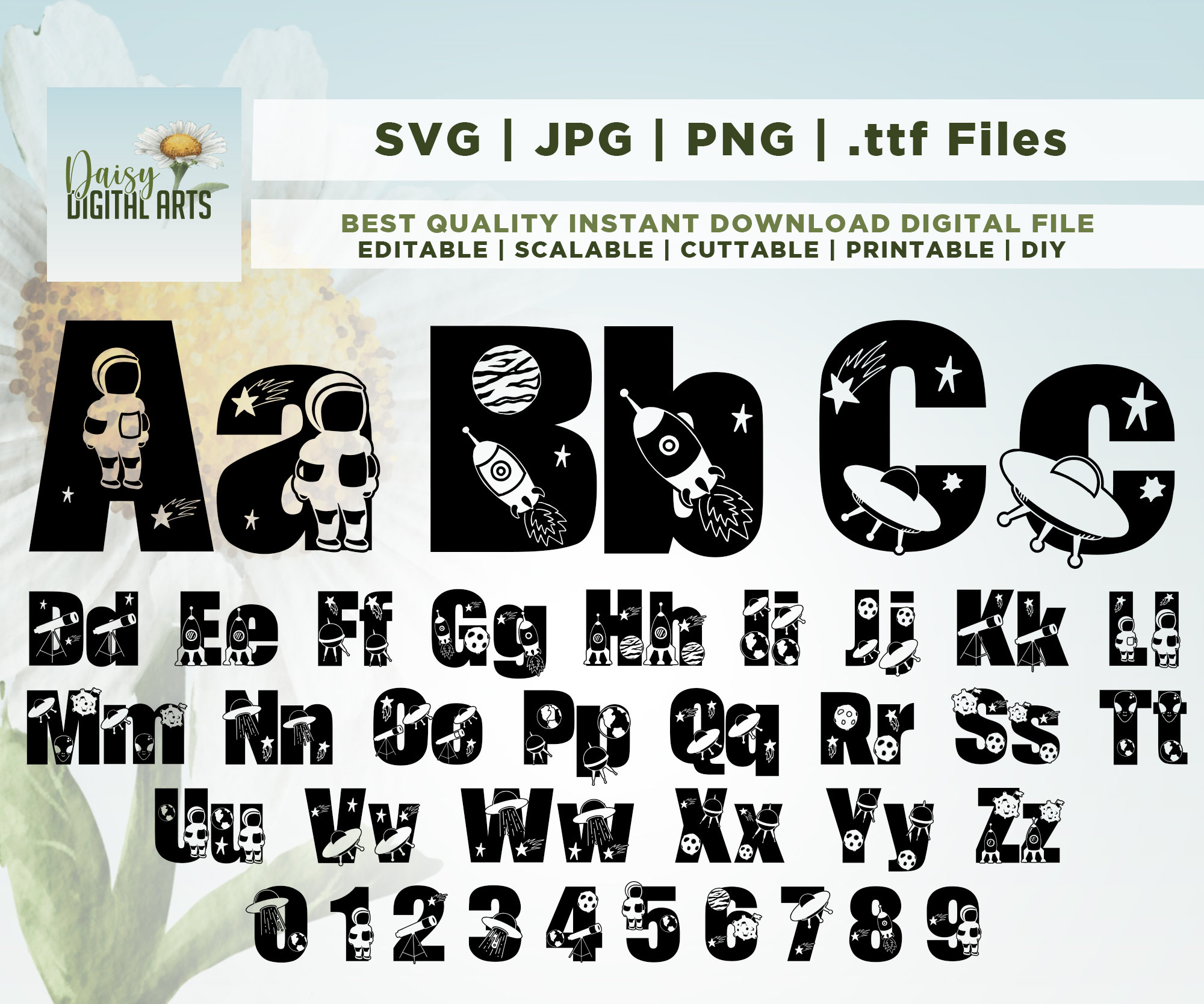 Space Alphabet SVG, Font SVG, Numbers, Letters, Spaceship, Astronaut ...