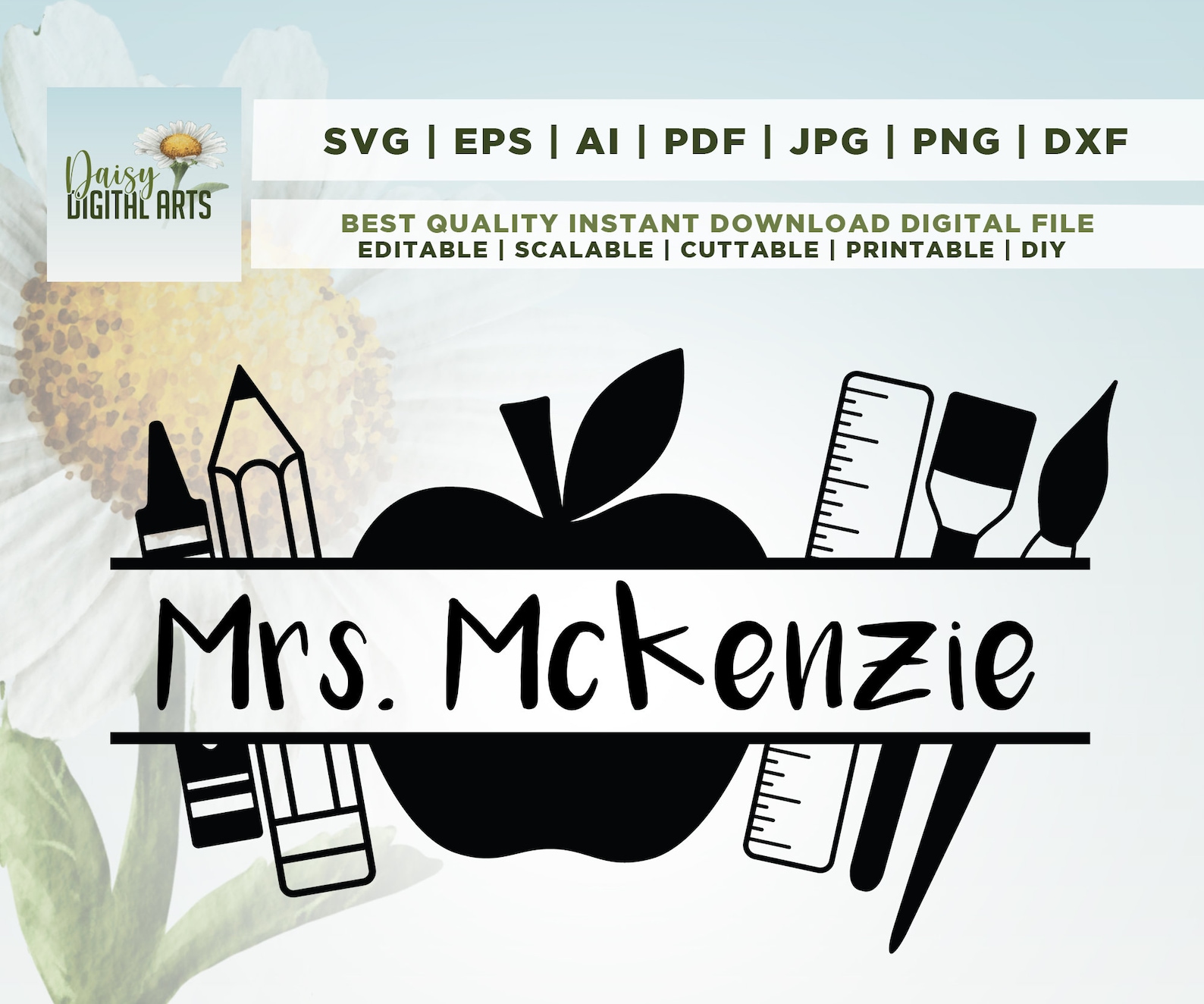 Teacher SVG, Teacher Split Monogram SVG, School Supplies SVG Back to ...