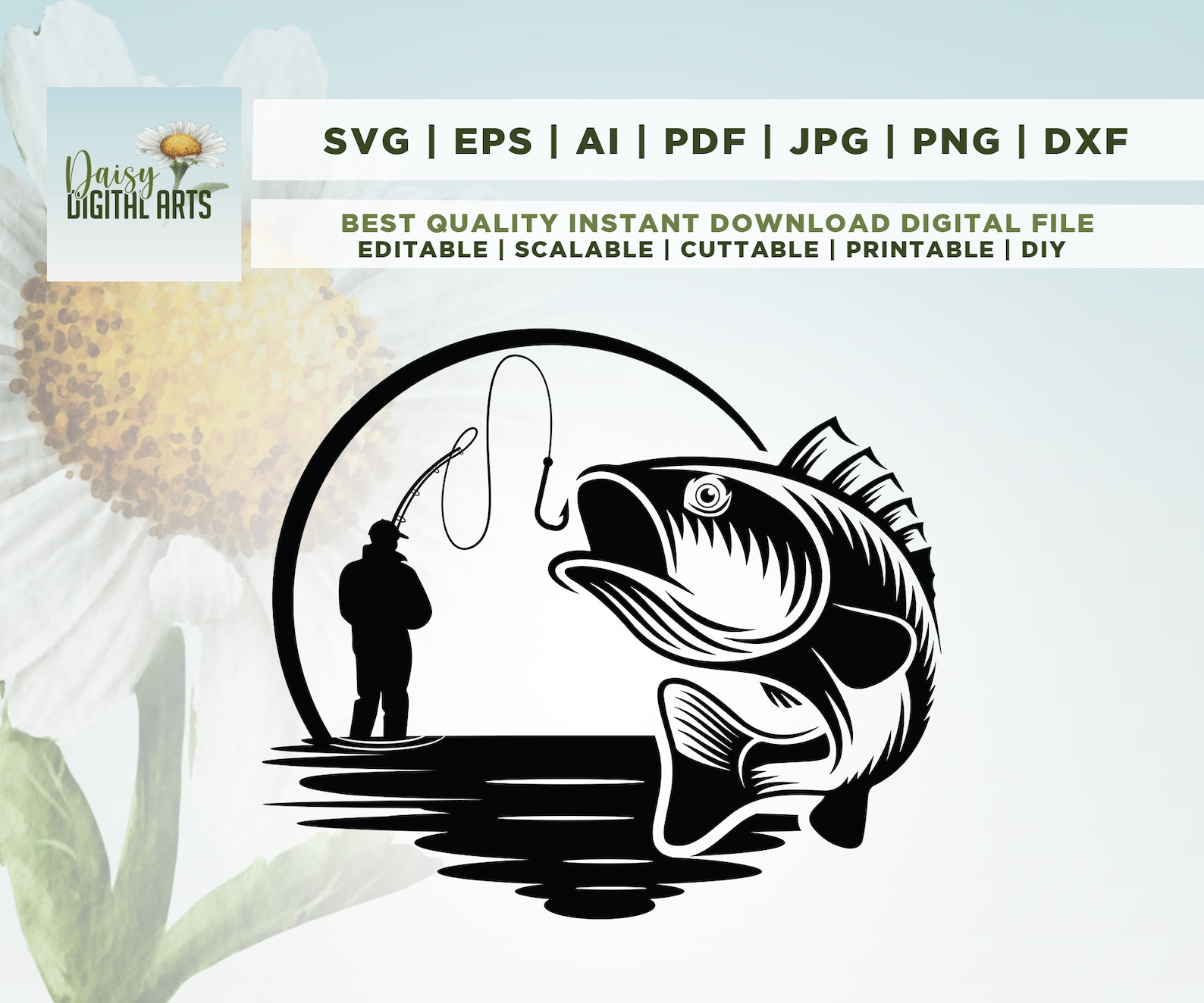 Fisherman Catching Fish Svg, Fisherman Svg, Catching Fish Svg, Bass ...