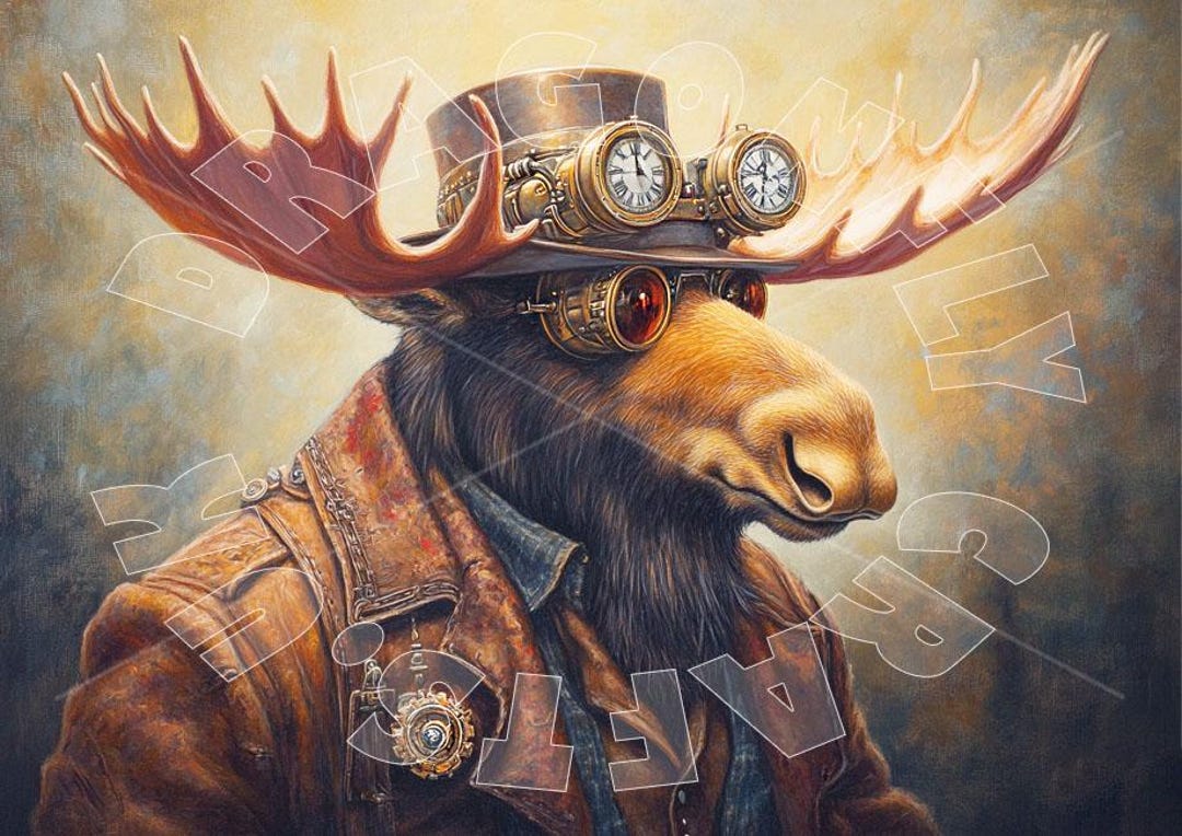 Steampunk Moose Decoupage Rice Paper. Https://dragonflycrafts.uk/ - Etsy UK