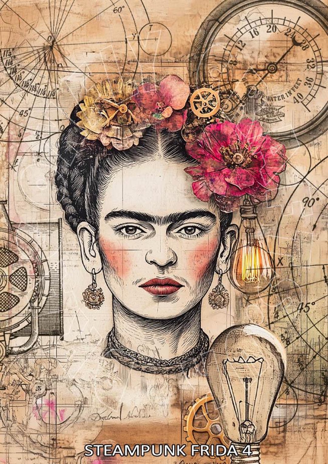 Steampunk Frida 4 Decoupage Rice Paper. Most Designs Available in Sizes ...