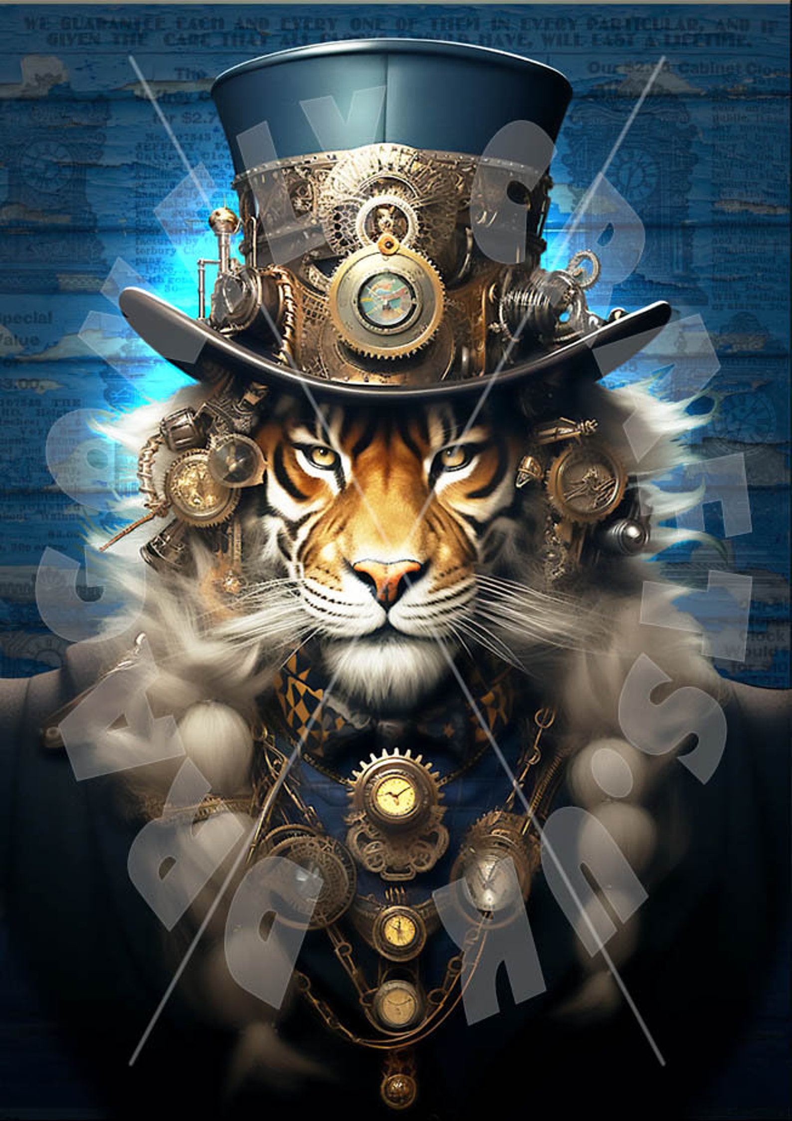 A2 Large Size Decoupage Steampunk Tiger 30gsm Rice Paper for Furniture ...