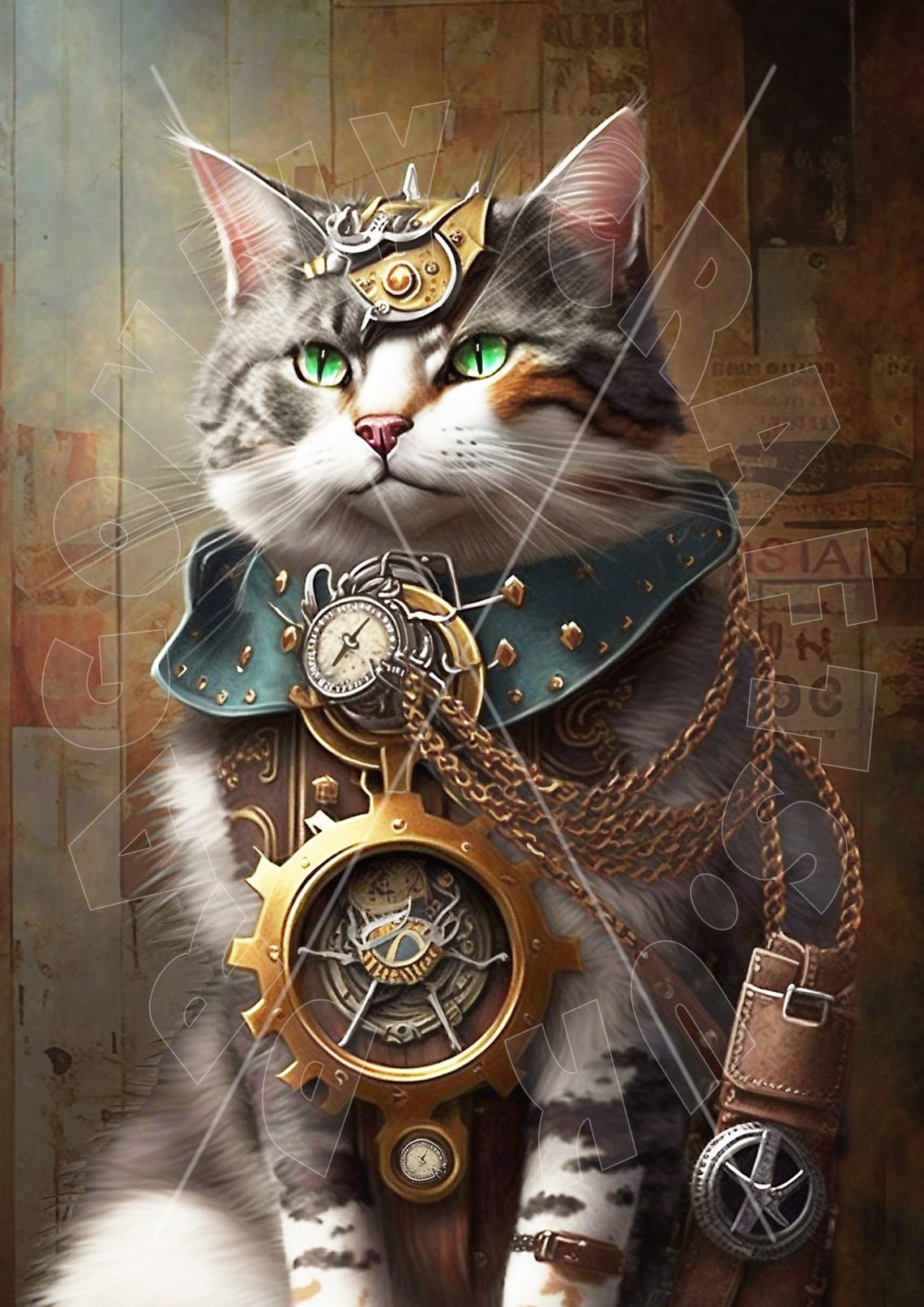 A2 Large Size Decoupage Steampunk Kitty 30gsm Rice Paper for - Etsy
