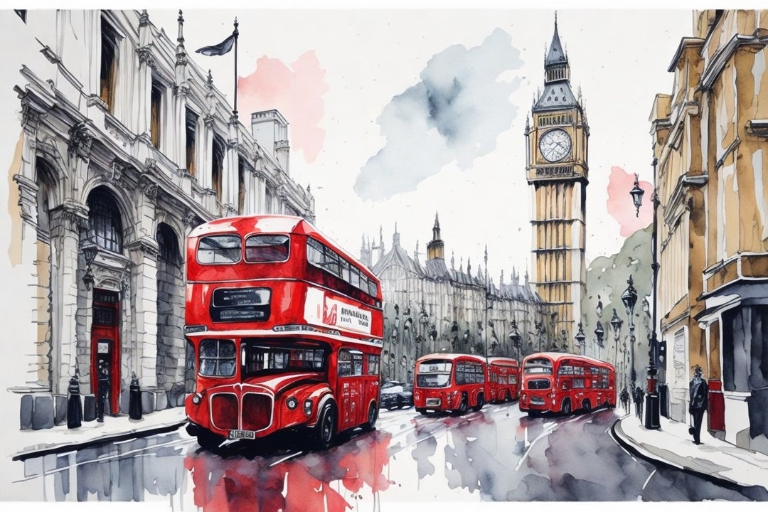 London Watercolor Painting, London Print, London Wall Art, Bohemian ...