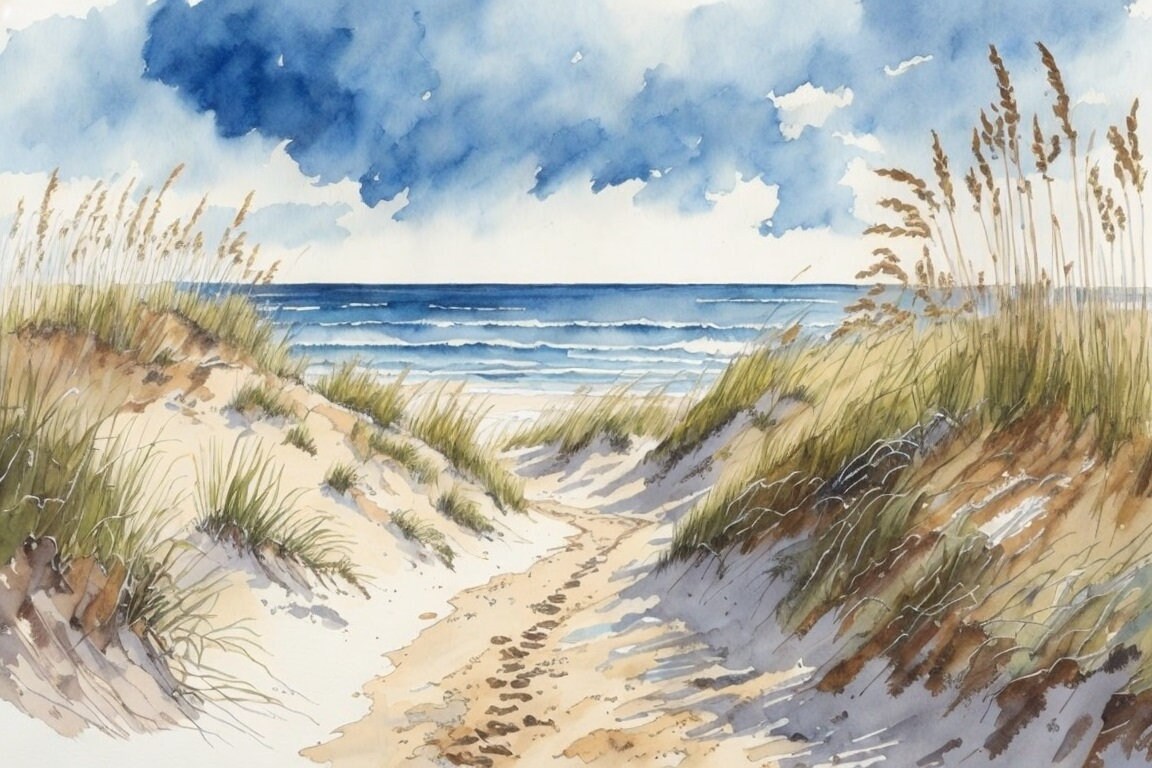 Watercolor Beach Path, North Sea Watercolor Sea Dune Print - Etsy