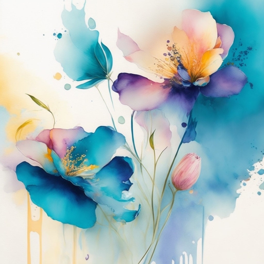 Abstract Water Color Flowers-unique and Abstract-png Image-digital ...