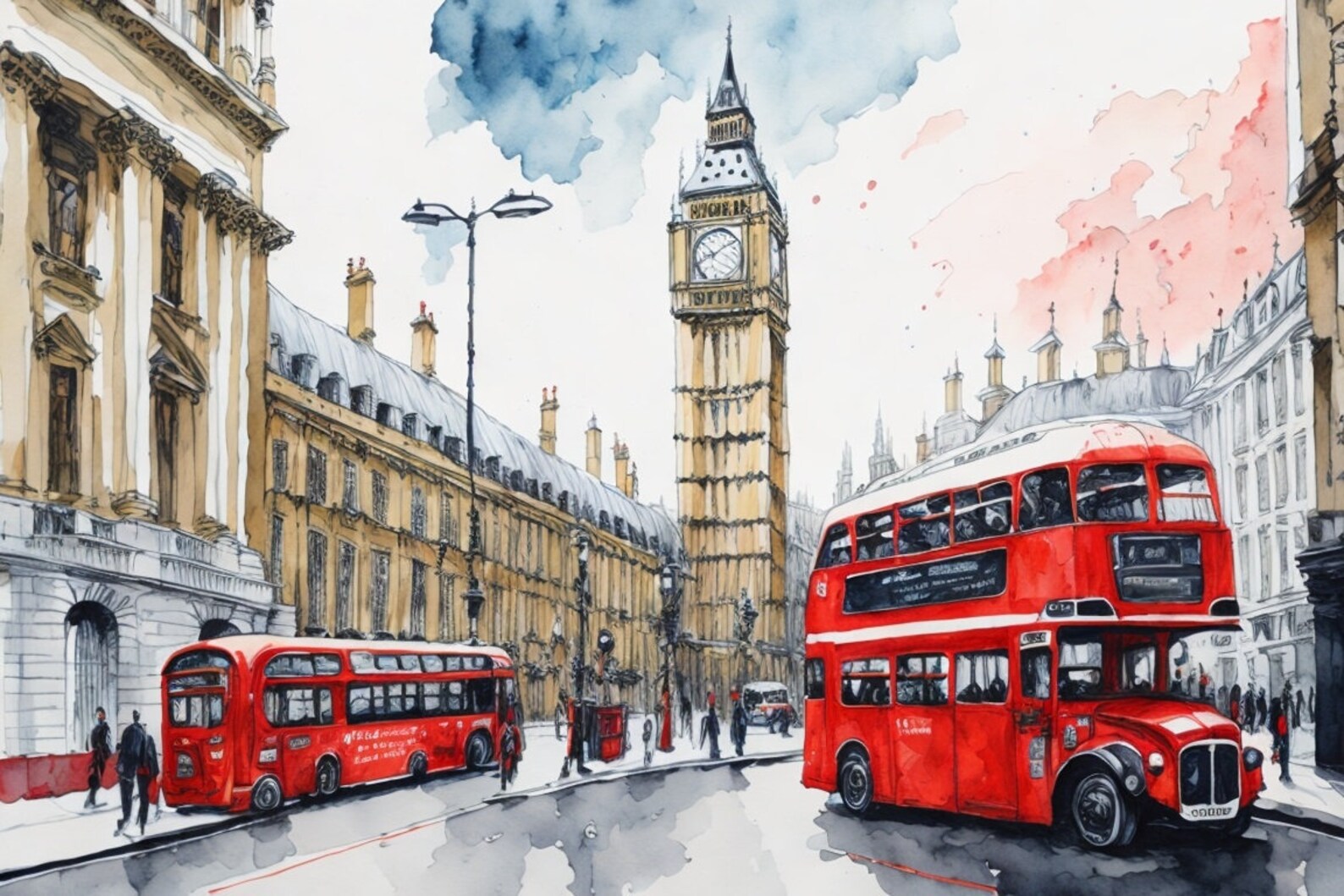London Watercolor Painting, London Print, London Wall Art, Bohemian ...