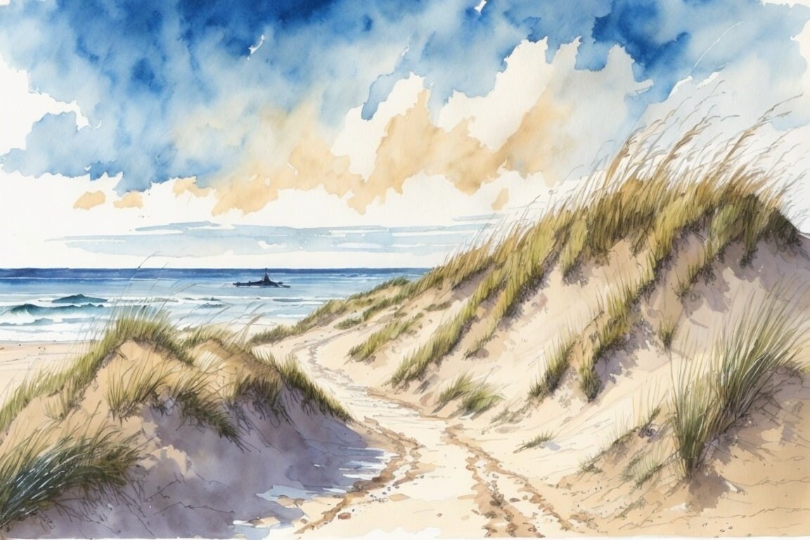 Watercolor Beach Path, North Sea Watercolor Sea Dune Print - Etsy