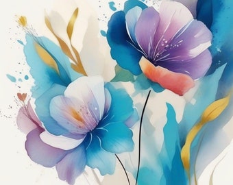 Abstract Water Color Flowers-unique and Abstract-png Image-digital ...