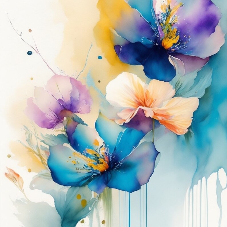 Abstract Water Color Flowers-unique and Abstract-png Image-digital ...