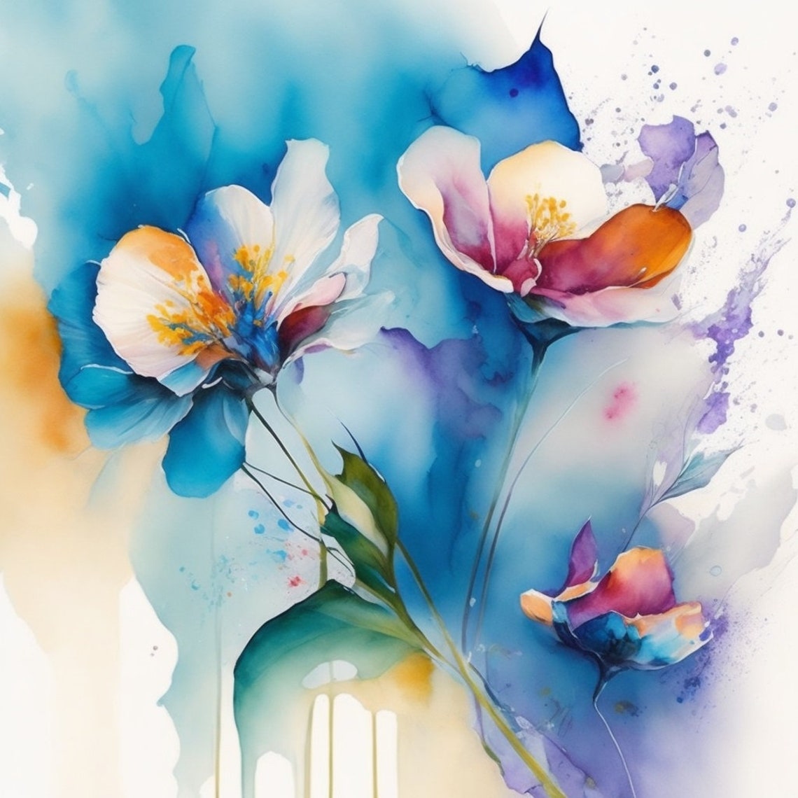 Abstract Water Color Flowers-unique and Abstract-png Image-digital ...