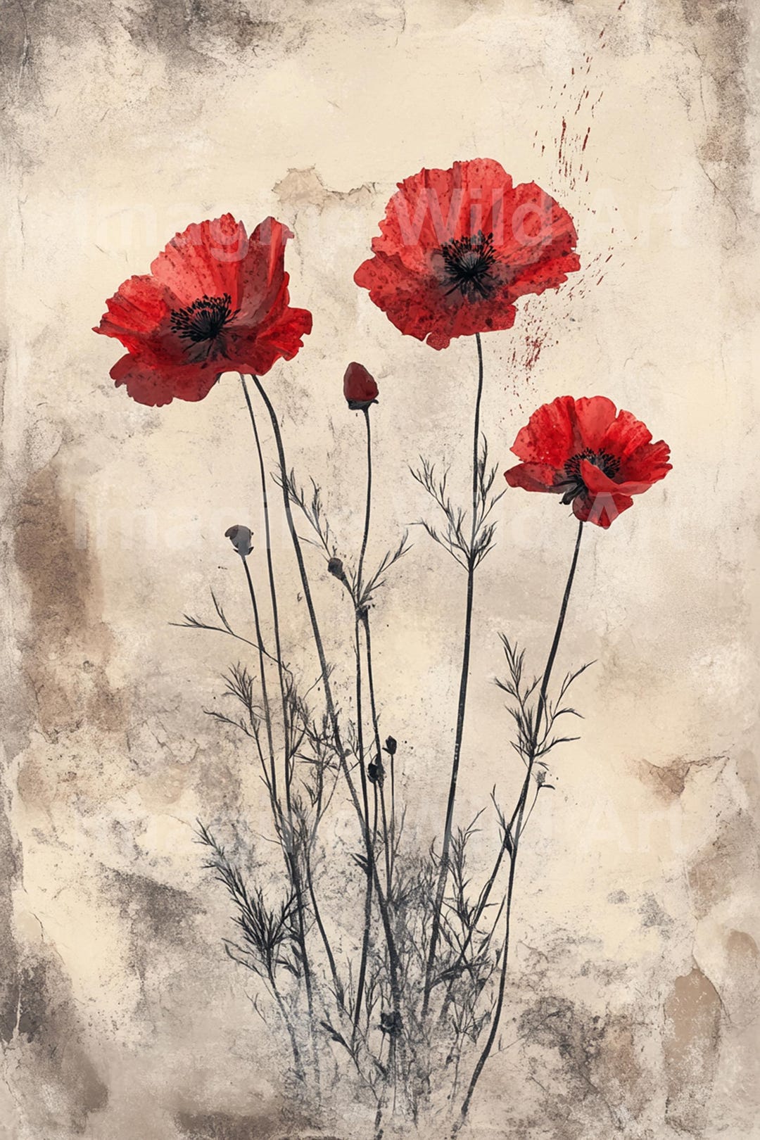 Red Poppy Cluster, Canvas Wall Art Print, Vintage, Floral, Nature ...