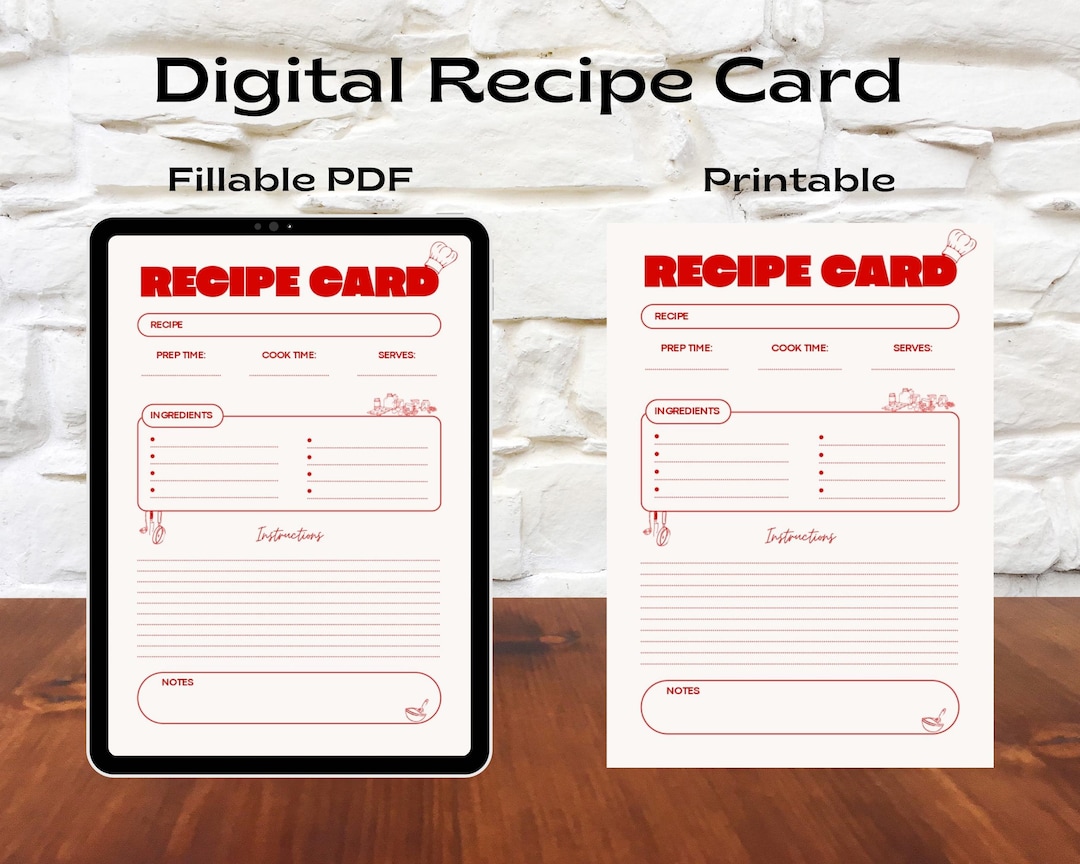 Recipe Card, Recipe Template Sheet, Digital Recipe Card Instant ...