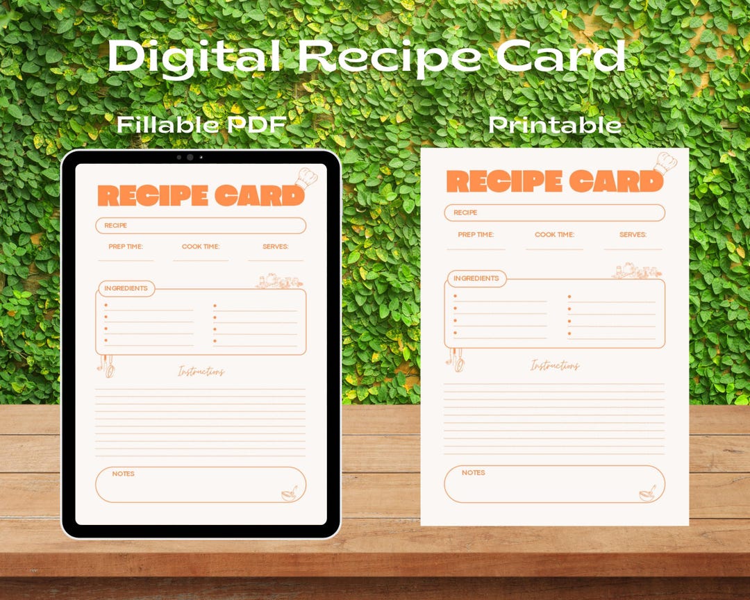 Recipe Card, Recipe Template Sheet, Digital Recipe Card Instant ...