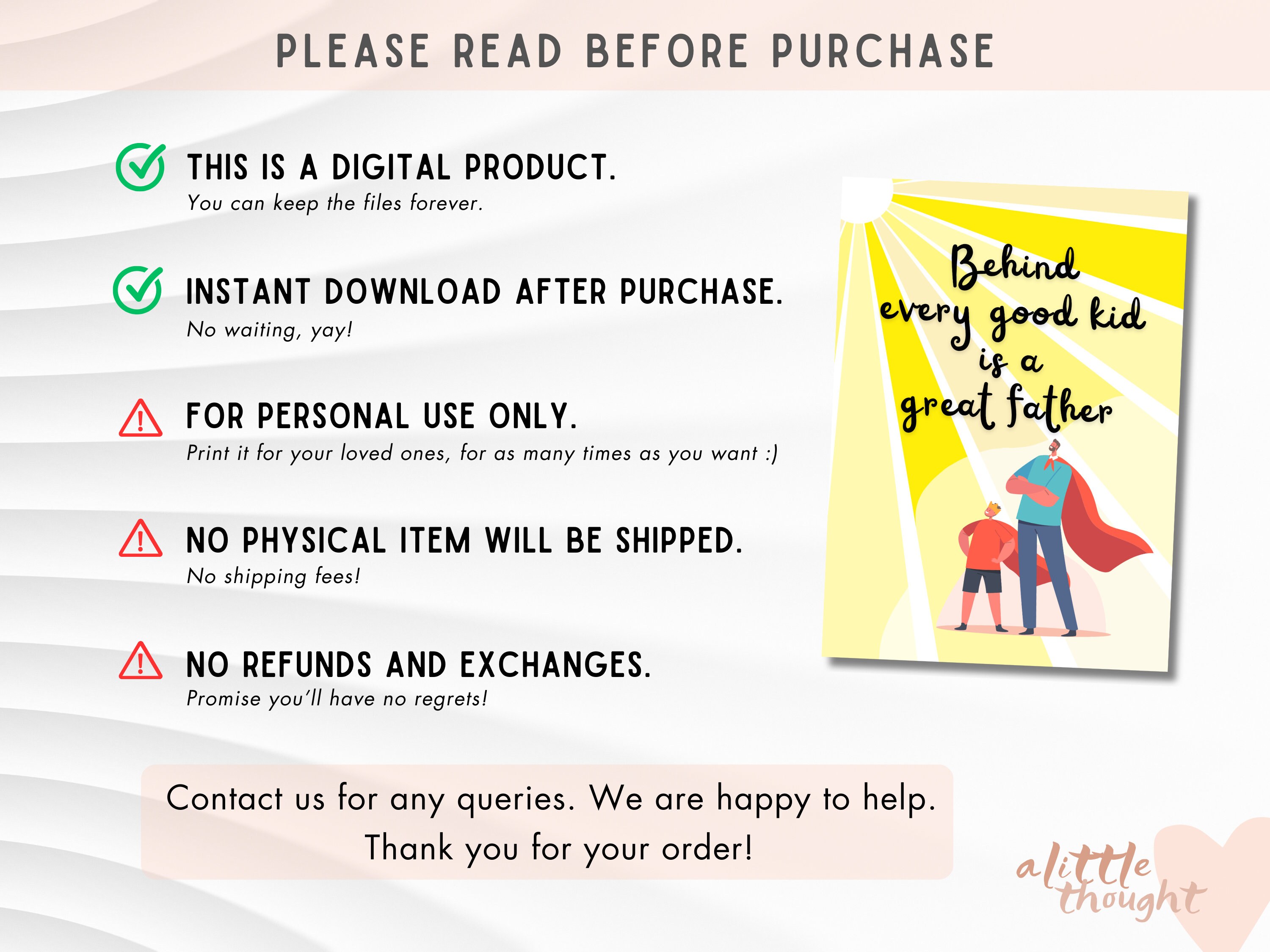 Printable Fathers Day Card, Father's Day Gift, for a Great Father ...