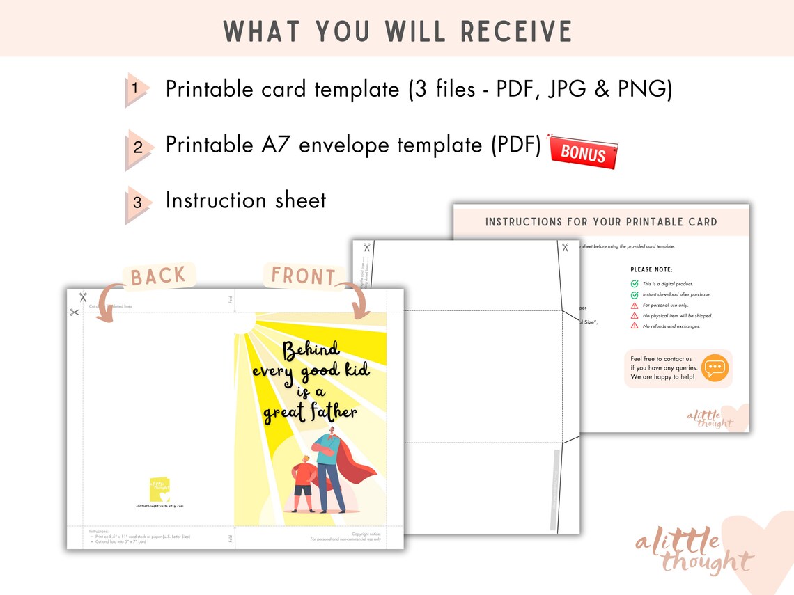 Printable Fathers Day Card, Father's Day Gift, for a Great Father ...