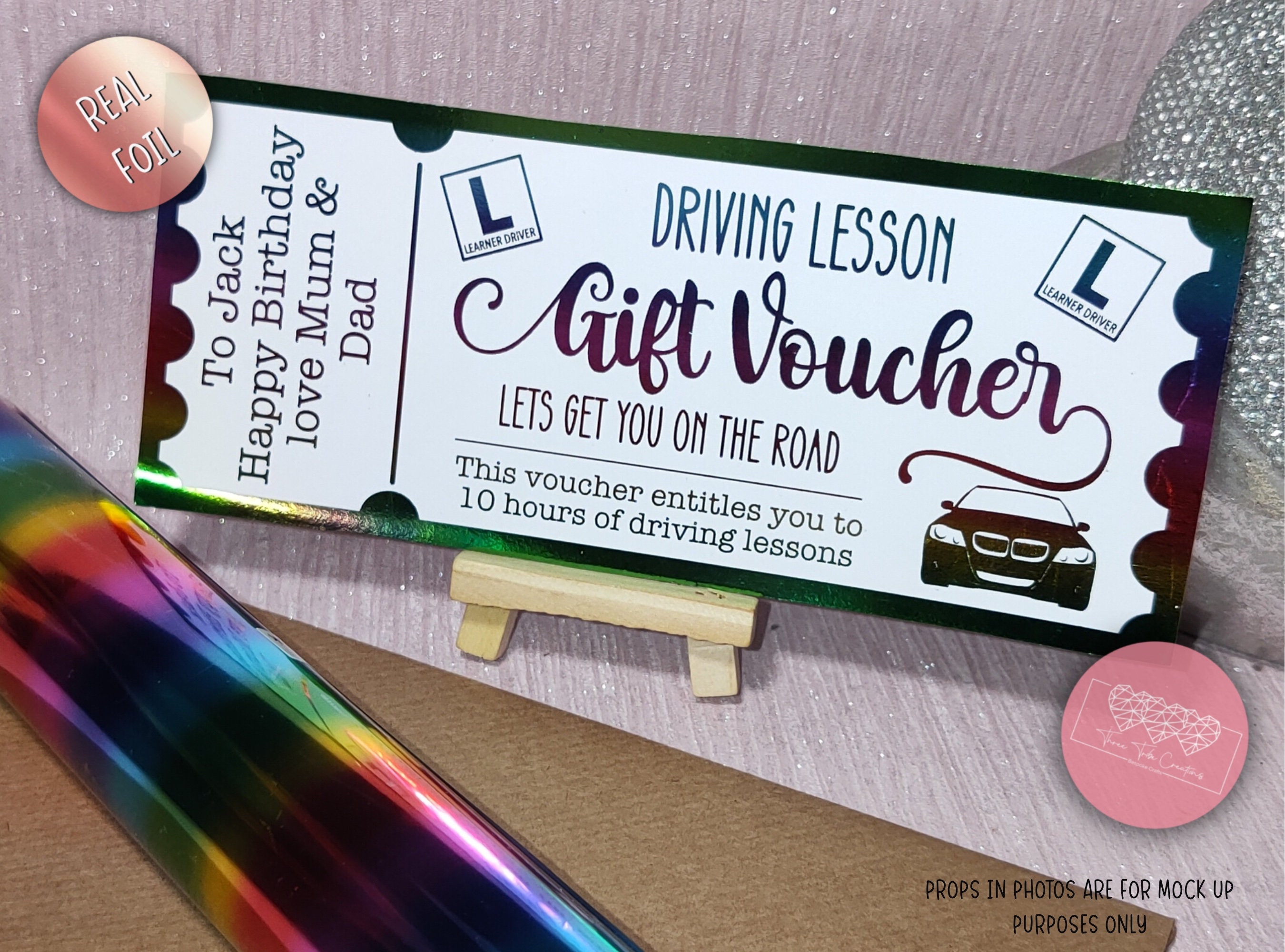 Learner Driver Driving Lesson Foil Voucher, Personalised Foil Ticket ...