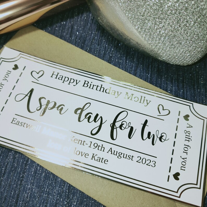 Spa Day Gift Vouchers Foiled Ticket for Birthday, Surprise Ticket ...