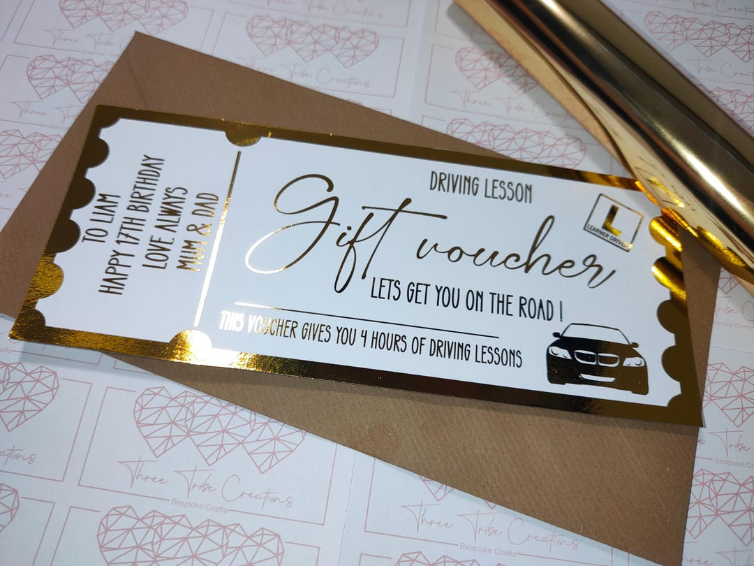 Learner Driver Driving Lesson Foil Voucher, Personalised Foil Ticket ...