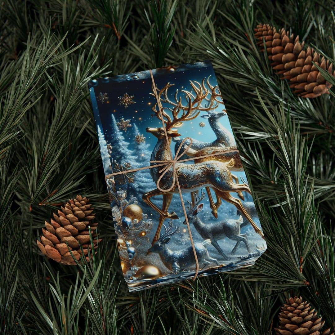 Elegant Christmas Wrapping Paper: Snowy Reindeer, Xmas Trees - Etsy