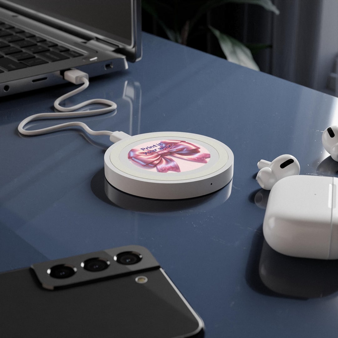 Charging Pad, Pink Silk Ribbon Bow Charger With Personal Text ...