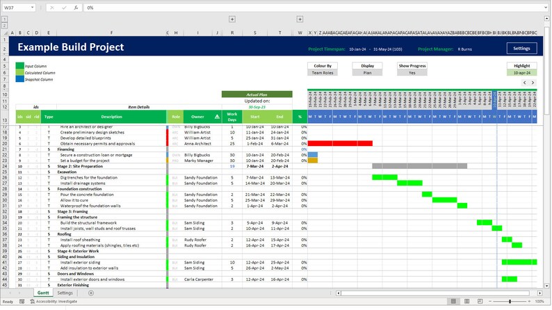 Microsoft Excel Template - Project Management Tool and Gantt Chart - Etsy