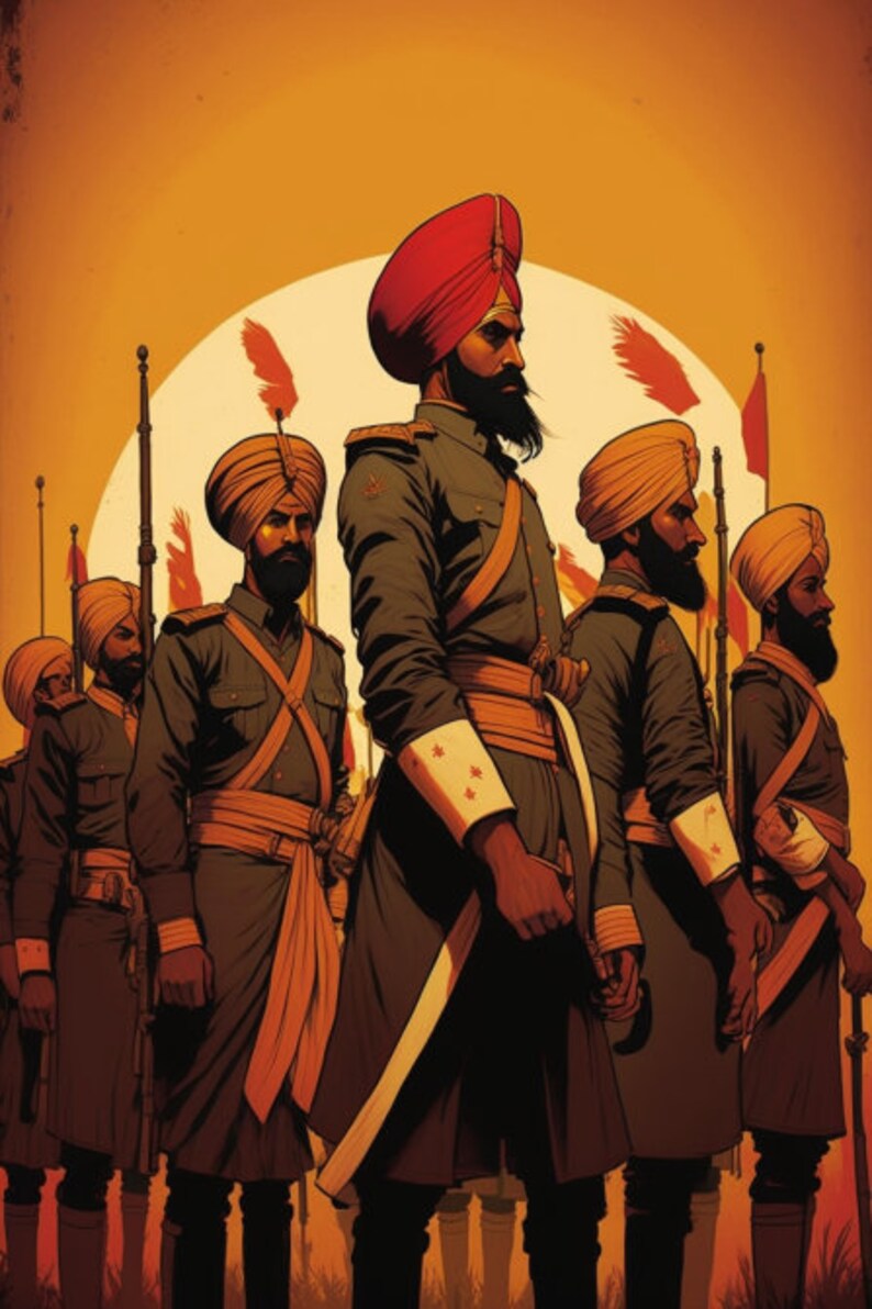 Bold & Stylized: Sikh Soldiers in Animated Art Digital Print Sikh Art ...