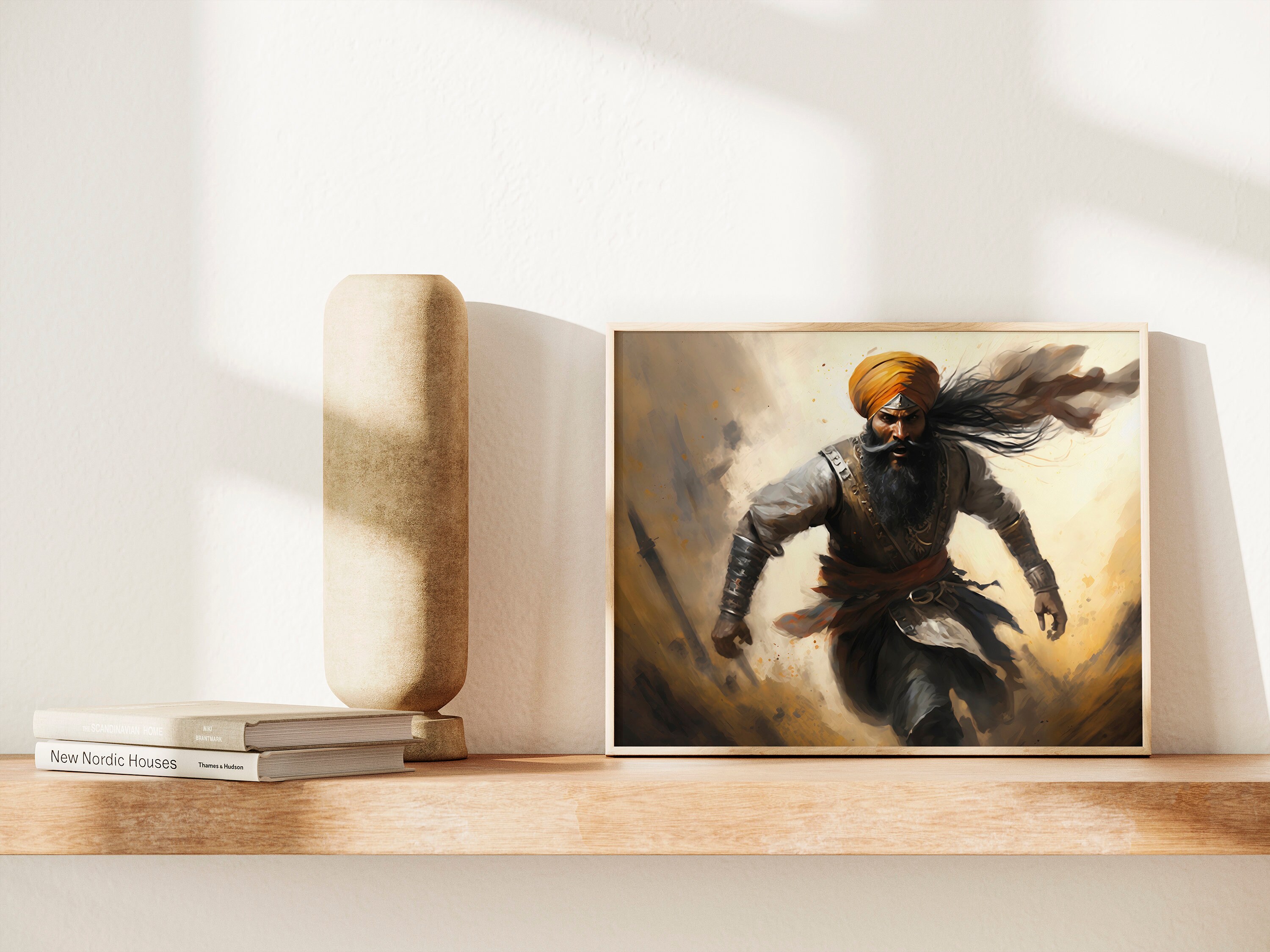 Sikh Warrior Charge: A Dynamic Oil Painting of a Fearless Fighter on ...