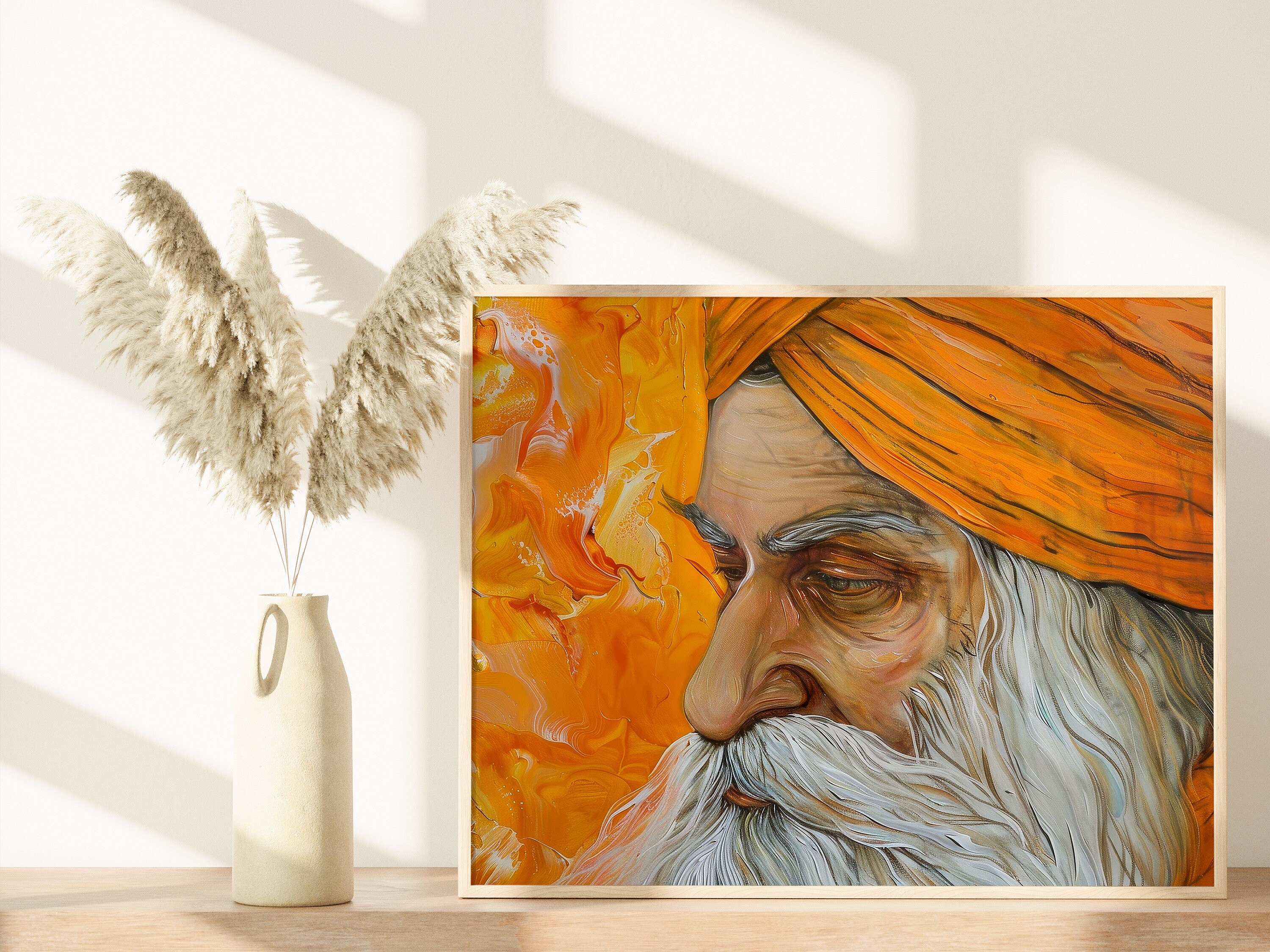 Guru Sikh Oil Painting Digital Print Sikh Wall Art Religious Art Sikh ...