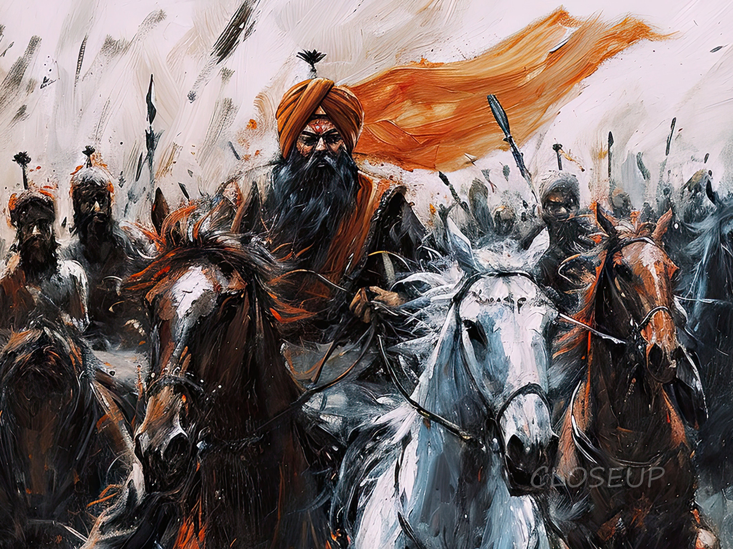 Shadowed Charge - Sikh Oil Painting, Digital Print, Sikh Wall Art Oil ...